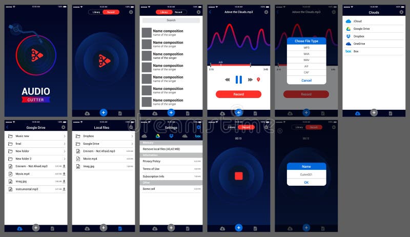 Audio Cutter App Ui Design Ios Stock Vector - Illustration of audio ...