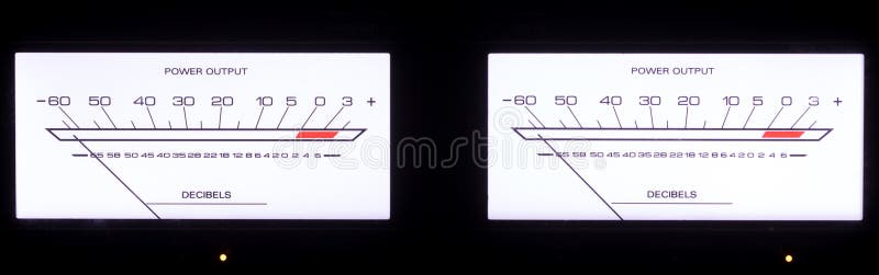 Audio Dual Power Output Meters Glowing in the Dark Stock Image - Image ...