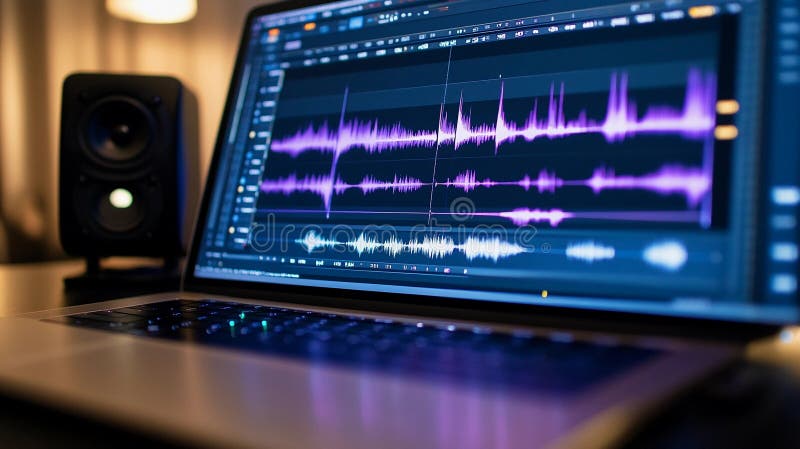 Audio Editing Software Displays Sound Waves in a Music Production Setup ...