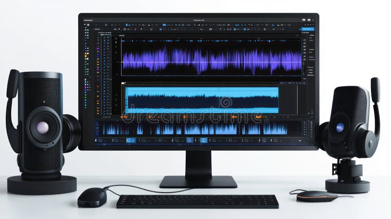 Audio Workstation Setup with Modern Equipment Stock Illustration ...