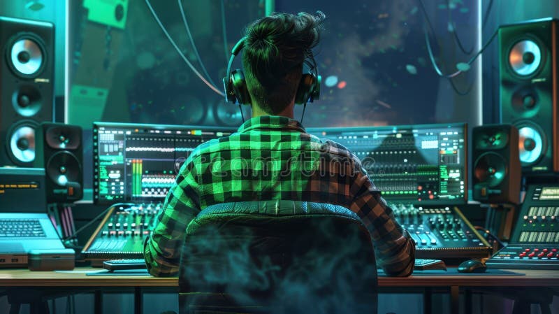 Audio Engineer in Recording Studio. AI Generated Stock Illustration ...