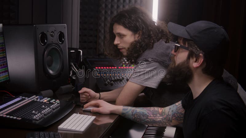 Audio Engineer and Singer Create Song on Computer Stock Image - Image ...