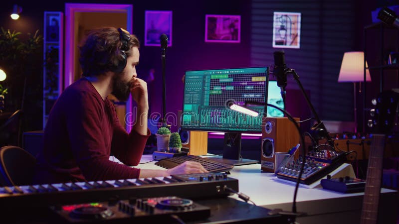 Audio Engineer Working at Home Music Studio with Daw Software Stock ...