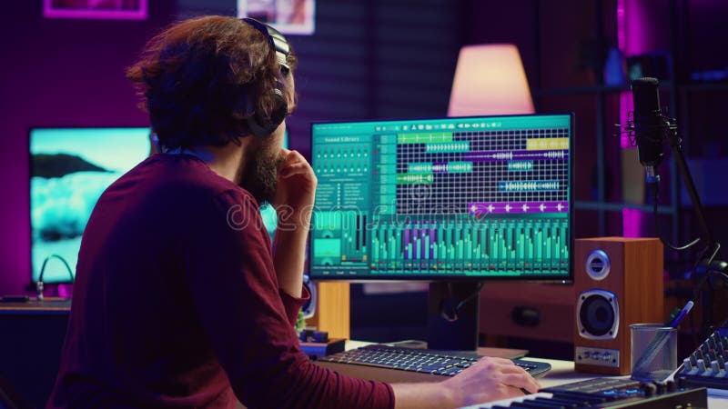 Audio Engineer Working at Home Music Studio with Daw Software Stock ...