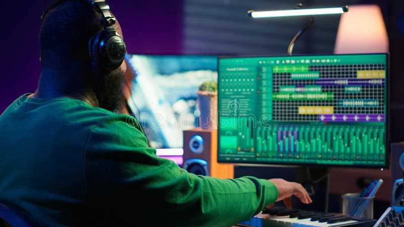 Audio Engineer Working in Home Studio with Digital Software on Pc Stock ...