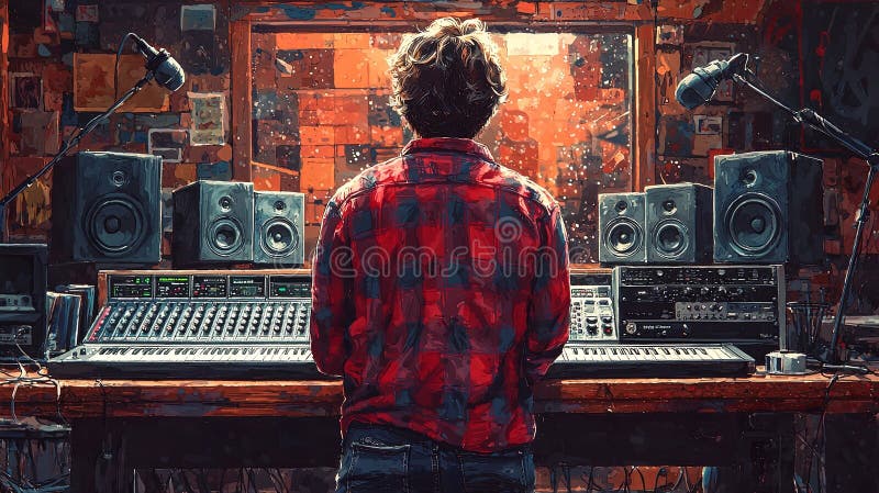 Audio Engineer Working at a Mixing Console in Music Studio Stock ...