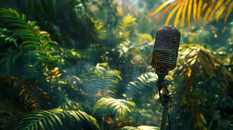 Audio Equipment Placed in Front of a Lush Green Forest Stock ...
