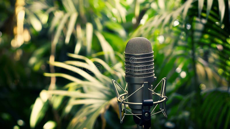 Audio Equipment Placed in Front of a Lush Green Forest Stock ...