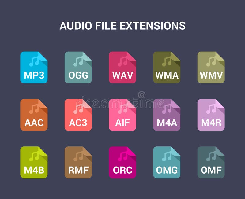 Audio File Extensions. Flat Colored Vector Icons Editorial Image ...