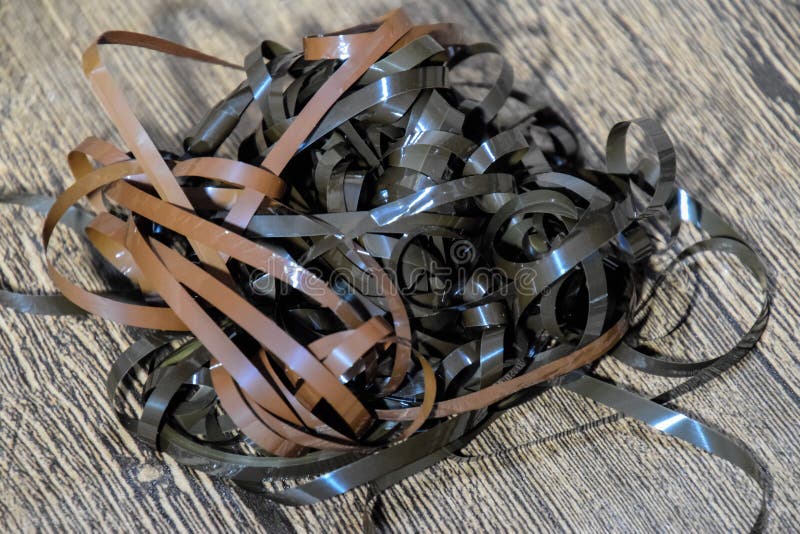 Audio Film on the Table. a Magnetic Film Pulled Out of a Broken ...