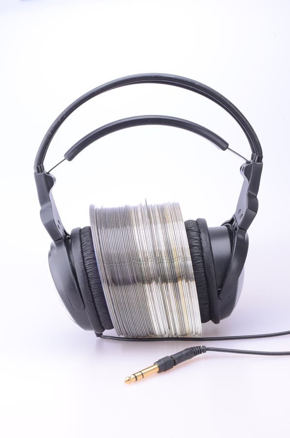 Audio Headphones and Compact Discs Stock Photo - Image of background ...