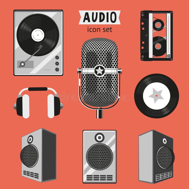 Audio icon set stock vector. Illustration of icons, karaoke - 65242520