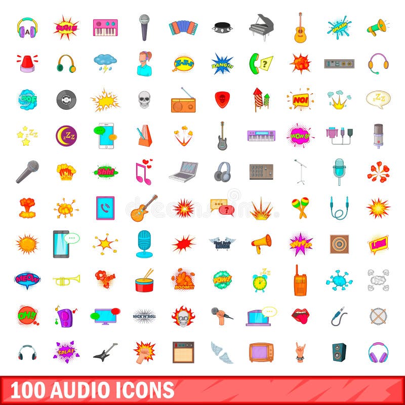 100 Audio Icons Set, Cartoon Style Stock Vector - Illustration of ...