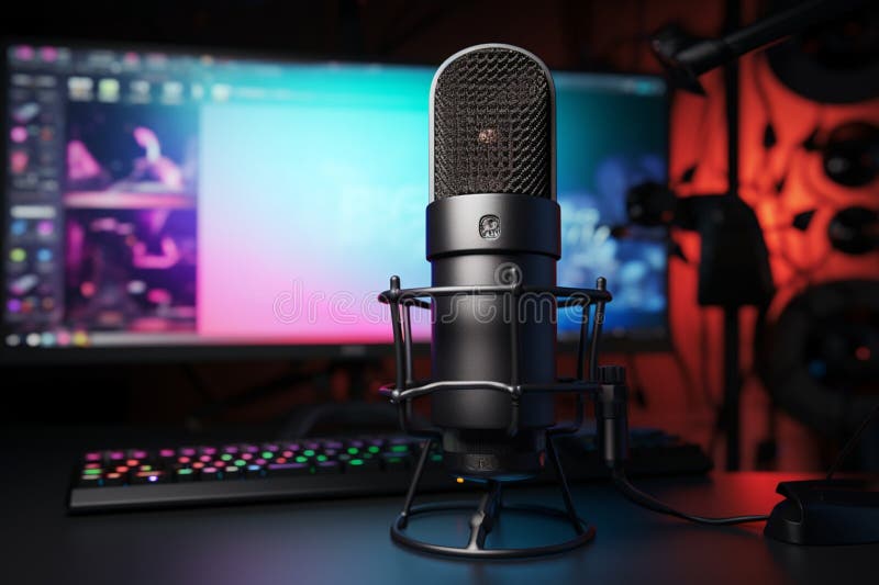 Audio Immersion Close Up of a Studio Microphone in a Gaming Setup Stock ...