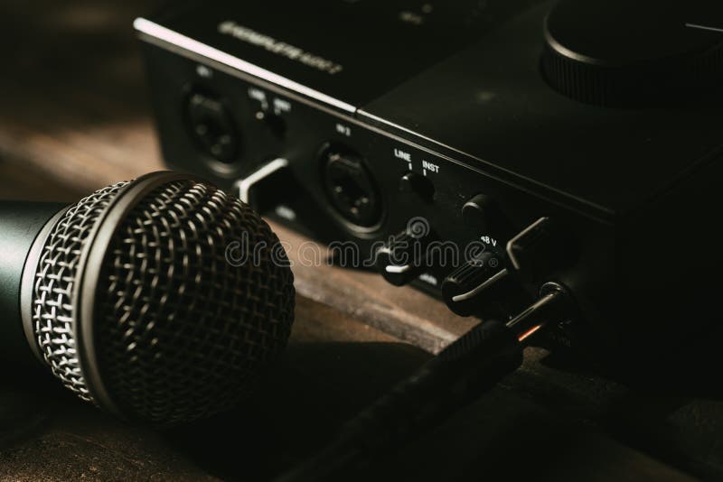 Audio Interface and Microphone with Jack Connector Stock Image - Image ...