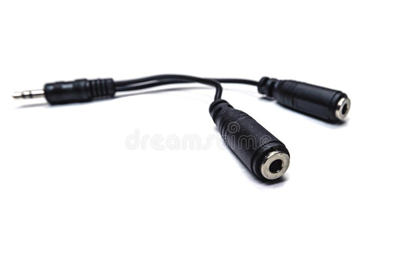Audio Adapter with Two Microphone and Headphone Jacks Isolated on White ...