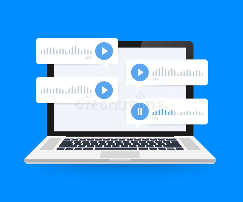 Audio Message, Voice Message on Laptop Screen. Vector Illustration ... Audio Message, Voice Message on Laptop Screen. Vector Illustration ...