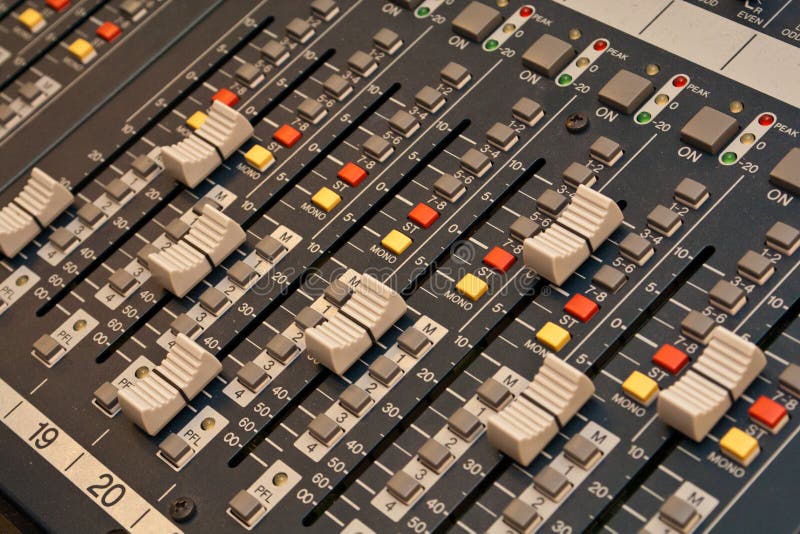 Audio mixer detail stock image. Image of blue, green - 24583085