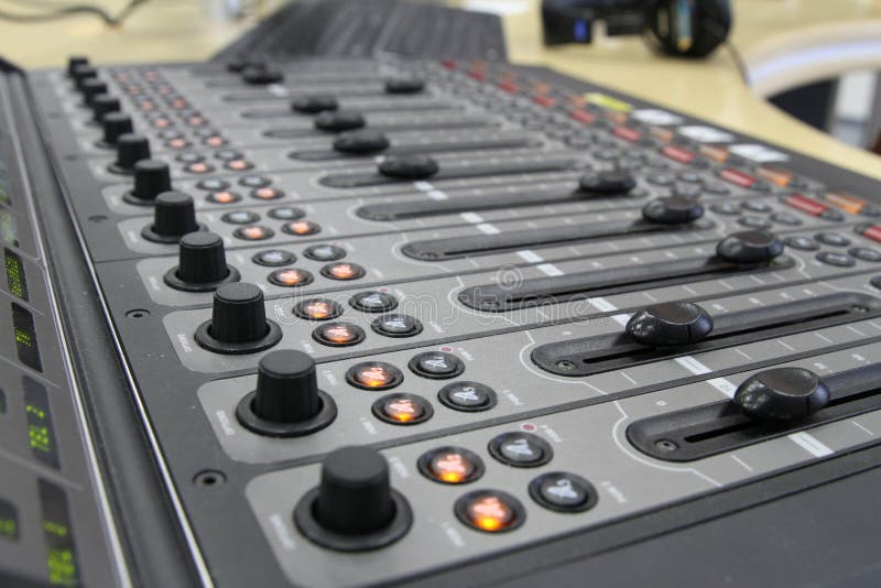 Audio Mixer Knobs during Live TV Telecast Stock Image - Image of lever ...