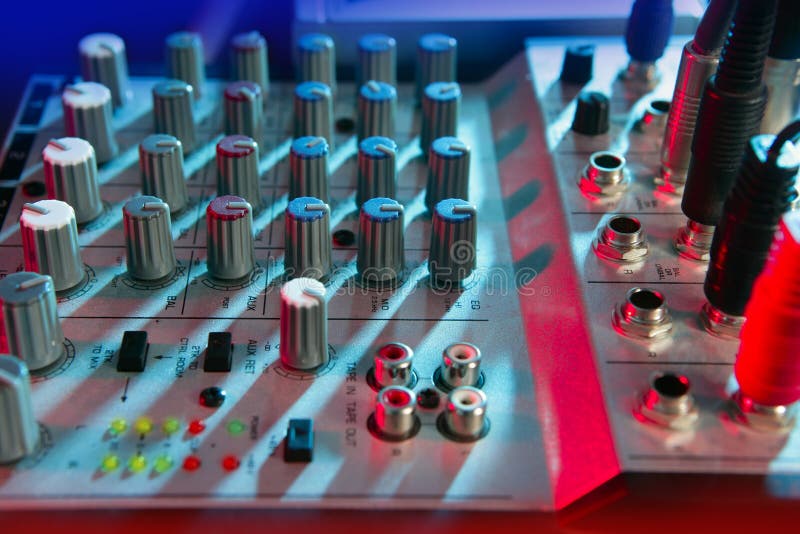 Audio Mixer Music Desk Under Colorful Lights Stock Image - Image of ...