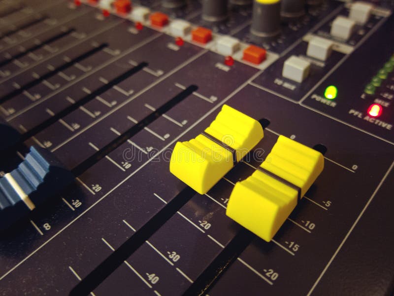 Audio Mixing Console Channel Yellow Knobs and Buttons Closeup Stock ...