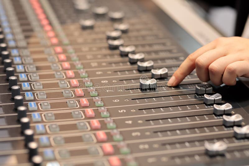 Audio Mixing Console with Hand of Sound Engineer Stock Image - Image of ...