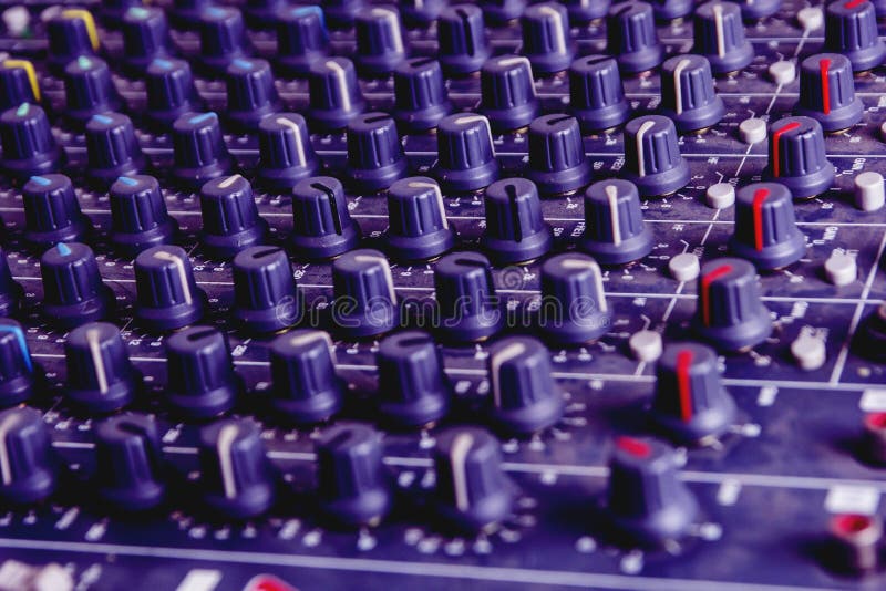 Audio Mixing Console Knobs. Slide Red Control System Audio Mixer Stock ...