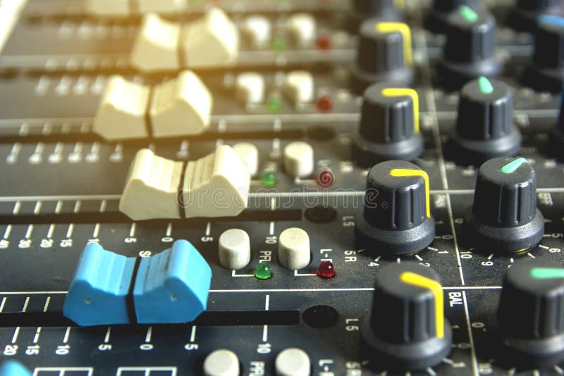 Audio Mixing Console Knobs. Slide Red Control System Audio Mixer Stock ...
