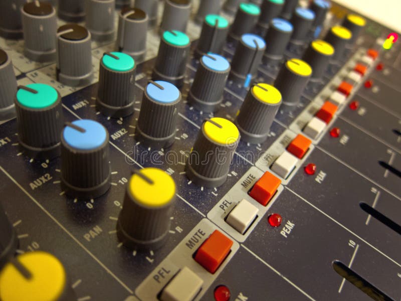 Audio Mixing Console Knobs and Buttons Closeup Stock Photo - Image of ...