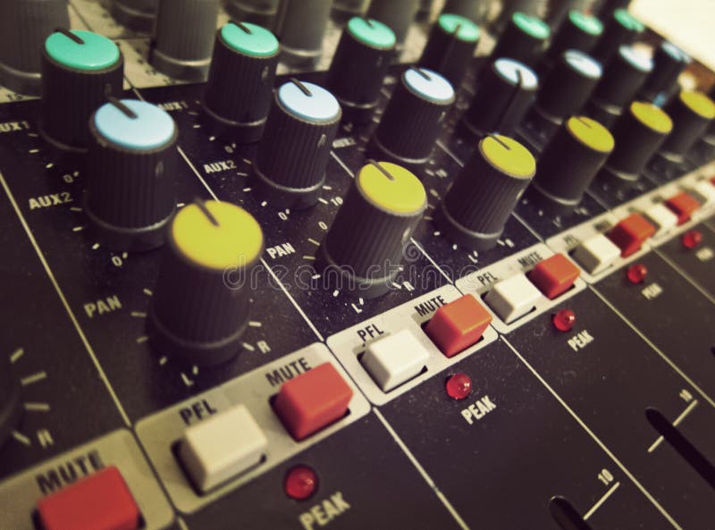 Audio Mixing Console Knobs and Buttons Closeup Stock Photo - Image of ...