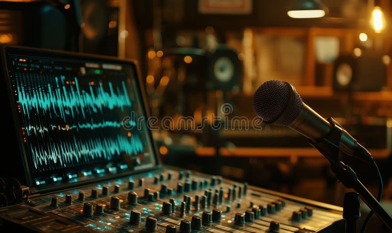 Audio Mixing Console with Microphone in Professional Recording Studio ...