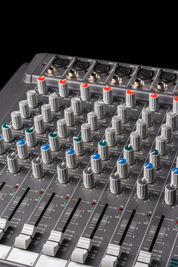 Audio Mixing Console with Sliders and Knobs on the Channels. Stock ...