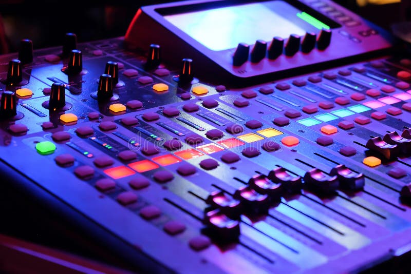 Audio mixing control panel stock photo. Image of glowing - 238095082