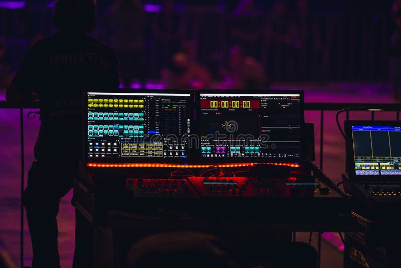 Audio Mixing Table a Minute before Soundcheck with the Band on Stage ...