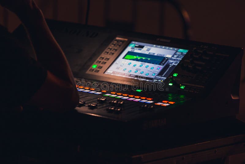 Audio Mixing Table a Minute before Soundcheck with the Band on Stage ...