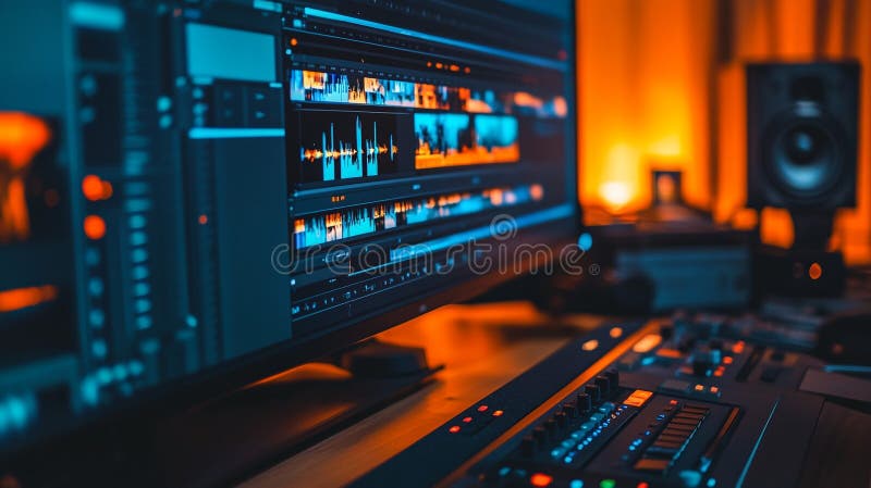 Audio Mixing Workstation with Computer and Audio Mixer Stock Image ...