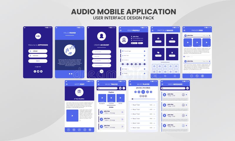 Audio Mobile Application - User Interface Design Pack Stock Vector ...