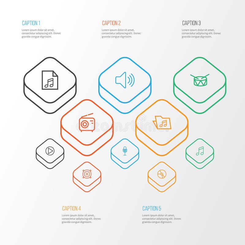 Audio Outline Icons Set. Collection of Plastic, Circle, Barrel and ...