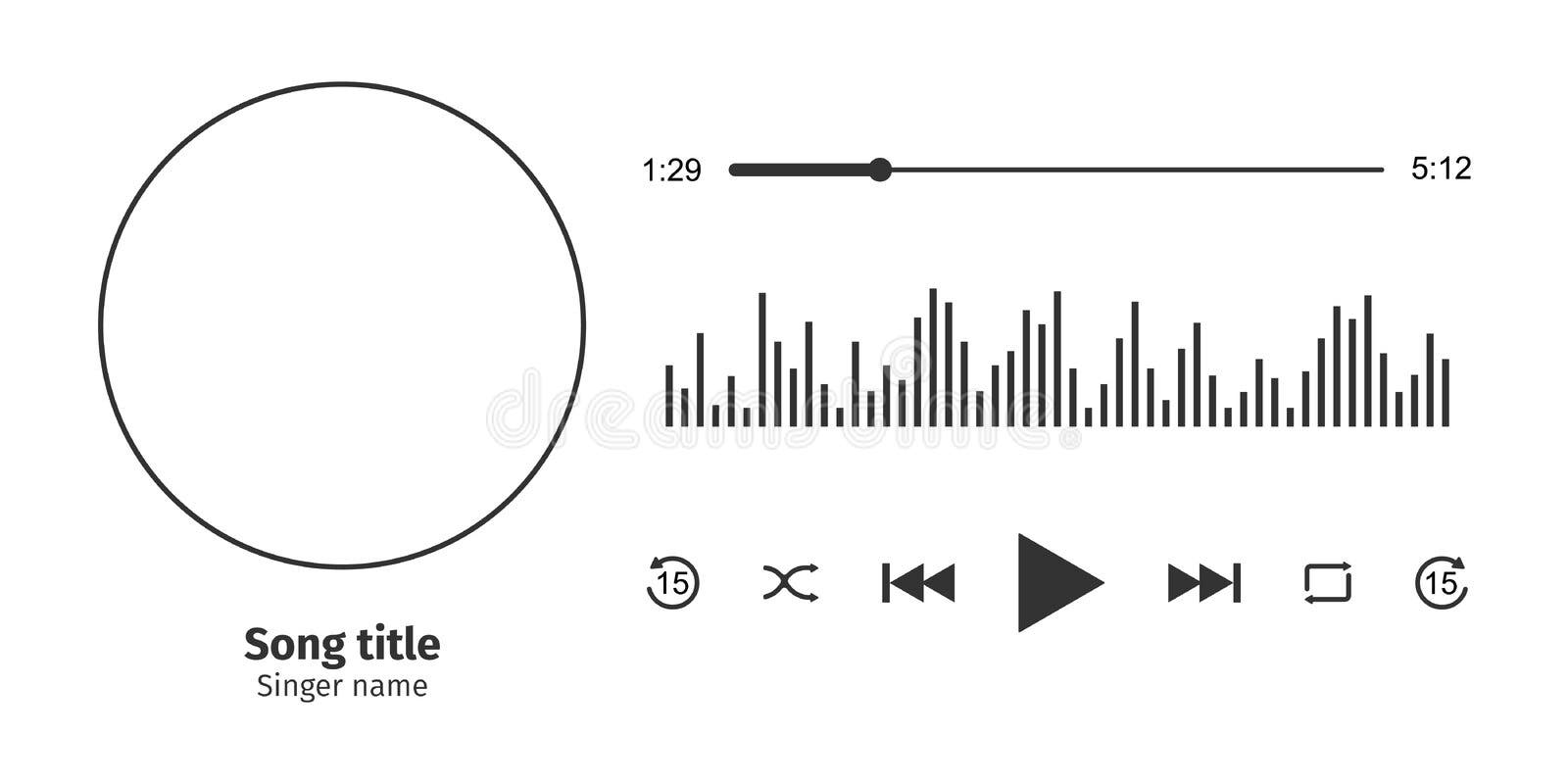 Audio Player Interface with Sound Wave, Loading Progress Bar and Buttons. Simple Mediaplayer ...