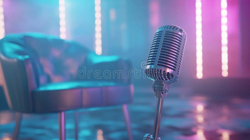 An Audio Recording Studio Set Up in Neon Light with Two Modern Chairs ...