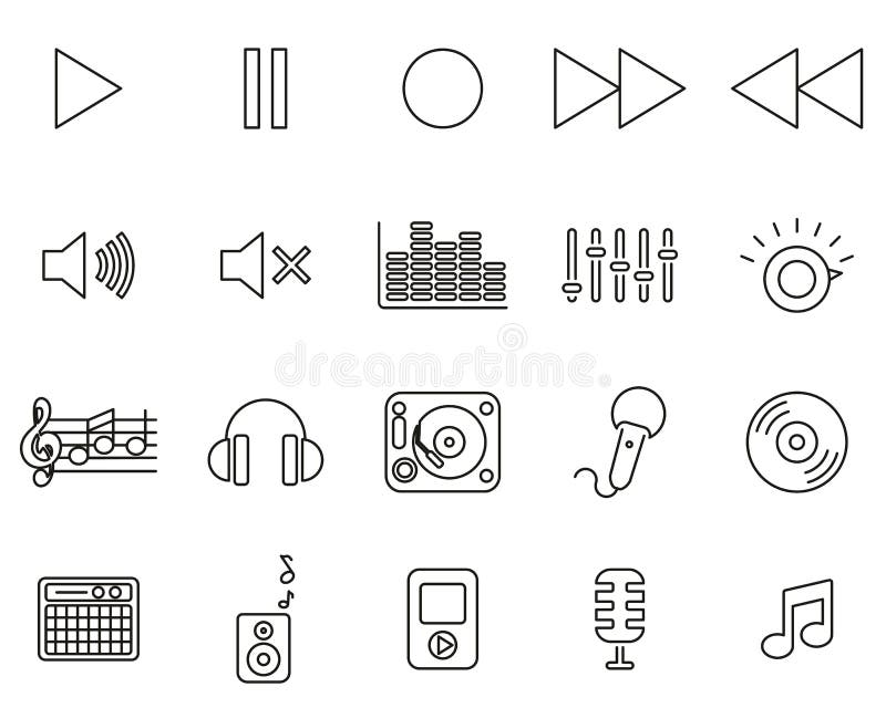Audio or Sound Icons Thin Line Set Big Stock Vector - Illustration of ...