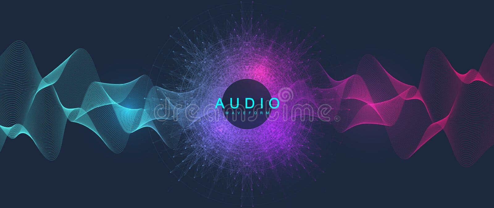 Music Wave Flow Poster Design with Lines and Dots. Sound Flyer with ...
