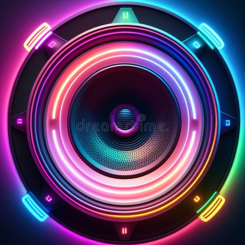 Audio Speaker Background with Neon Lights Stock Illustration ...