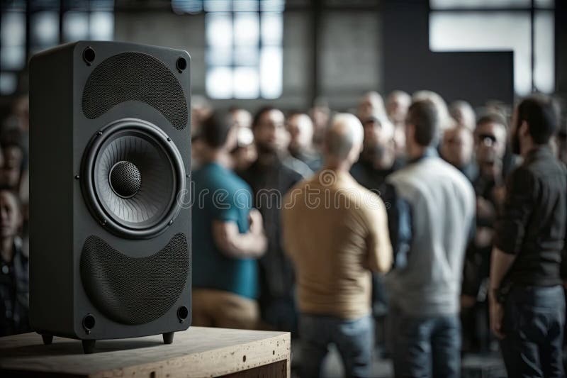 Audio Speaker Mounted on a Stand, with the Stage and Audience Visible ...