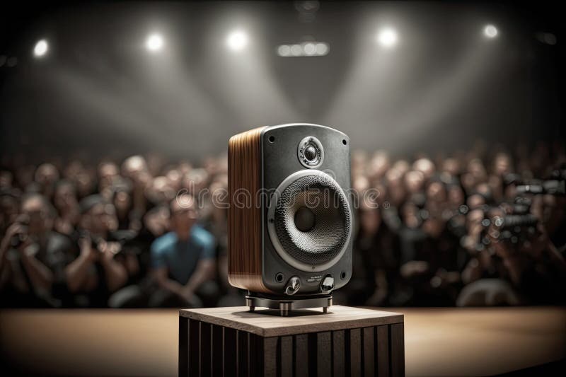 Audio Speaker Mounted on a Stand, with the Stage and Audience Visible ...