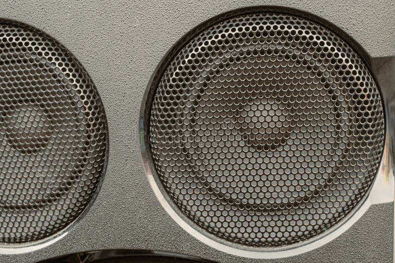 Audio Speaker in Sound Box. Loudspeakers Protected by Metal Mesh Stock ...