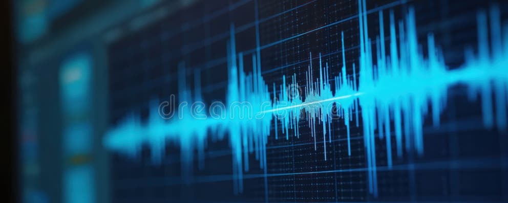 Audio Spectrum Visualizes Sound Waves on a Computer Screen. Blue ...