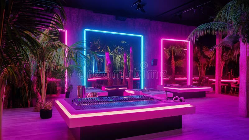 Audio Studio of the Future Featuring Headphones and a Mixing Console ...