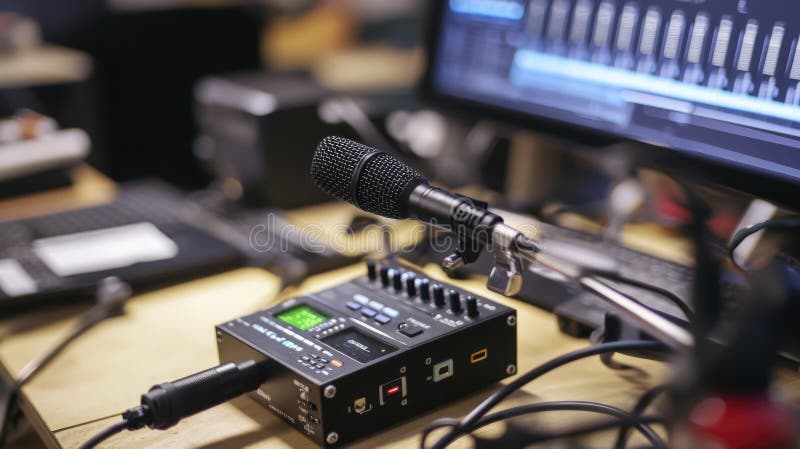 Audio Studio Setup Close-up of Wireless Microphone Receiver with ...