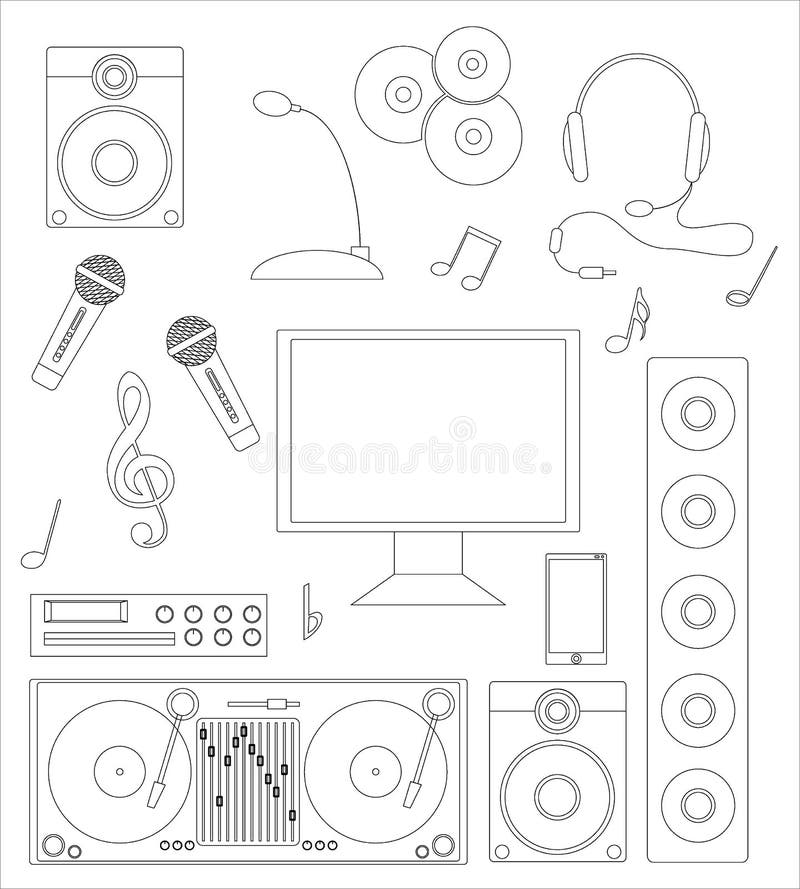 Audio System for DJs. Doodle Illustration of Audio Equipment.Vector ...